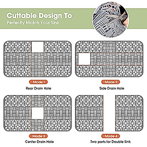 DETEIN Silicone Sink Protector for Kitchen Sink 26"x14" Cuttable Drain Hole Kitchen Sink Protector Mat Non-Slip Heat-Resistant Farmhouse Sink Protector Sink Mat Grid for Ceramic Sink, Porcelain Sink