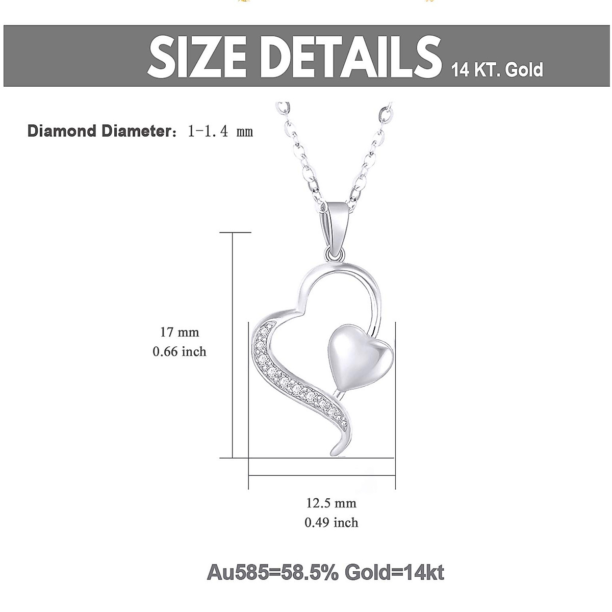14k White Gold Diamond Heart Pendant Necklace for Women, Fine Anniversary Jewelry for Wife/Girlfriend, Love Gifts for Her (0.1ct), 16+1+1 Inch