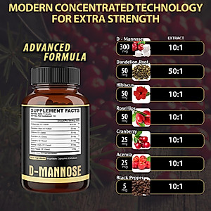 agobi 7in1 D-Mannose Capsules Blended Cranberry, Dandelion, Hibiscus, Rosehips & More - Equivalent 6050mg - Support Flush Impurities and Urinary Tract Health - 180 Count 6-Month Supply