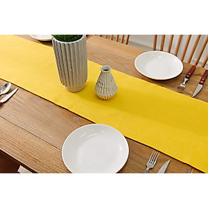 2 Piece Fabric in 1 Dining Table Runner 12 x 36 inches Living Room Dinner Wedding Birthday Party Burlap Rustic Table Runner, Yellow