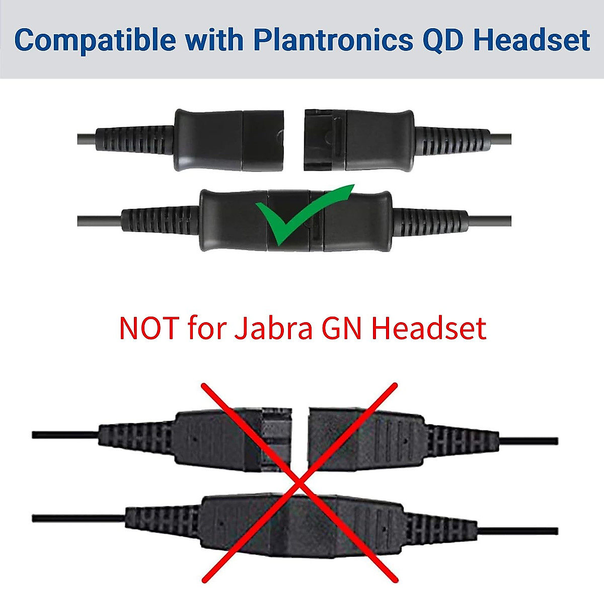 U10P-S Adapter RJ9 to QD HIS Cable for Plantronics Quick Disconnect Headsets Coil Cord Compatible with Yealink T20P T21P T26P T23G T46G T48G T42S T46S Avaya 1608 9608 9611 Panasonic Snom Desk Phones