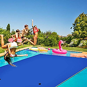 GYMAX Floating Water Pad, 9'/18' x 6' Water Foam Mat with Rolling Pillow, 3-Layer Floating Island for Pool River Lake Beach Ocean Water Activities (Blue, 9 Feet)