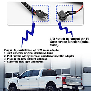 NSLUMO Led Third Brake Light Replacement for 2017-2021 F250 F350 Super Duty Red LED Strobe Rear 3rd Brake Center High Mount Stop Lamp + White Cargo Light Cab Brake Lamp Kit Euro Smoked Lens