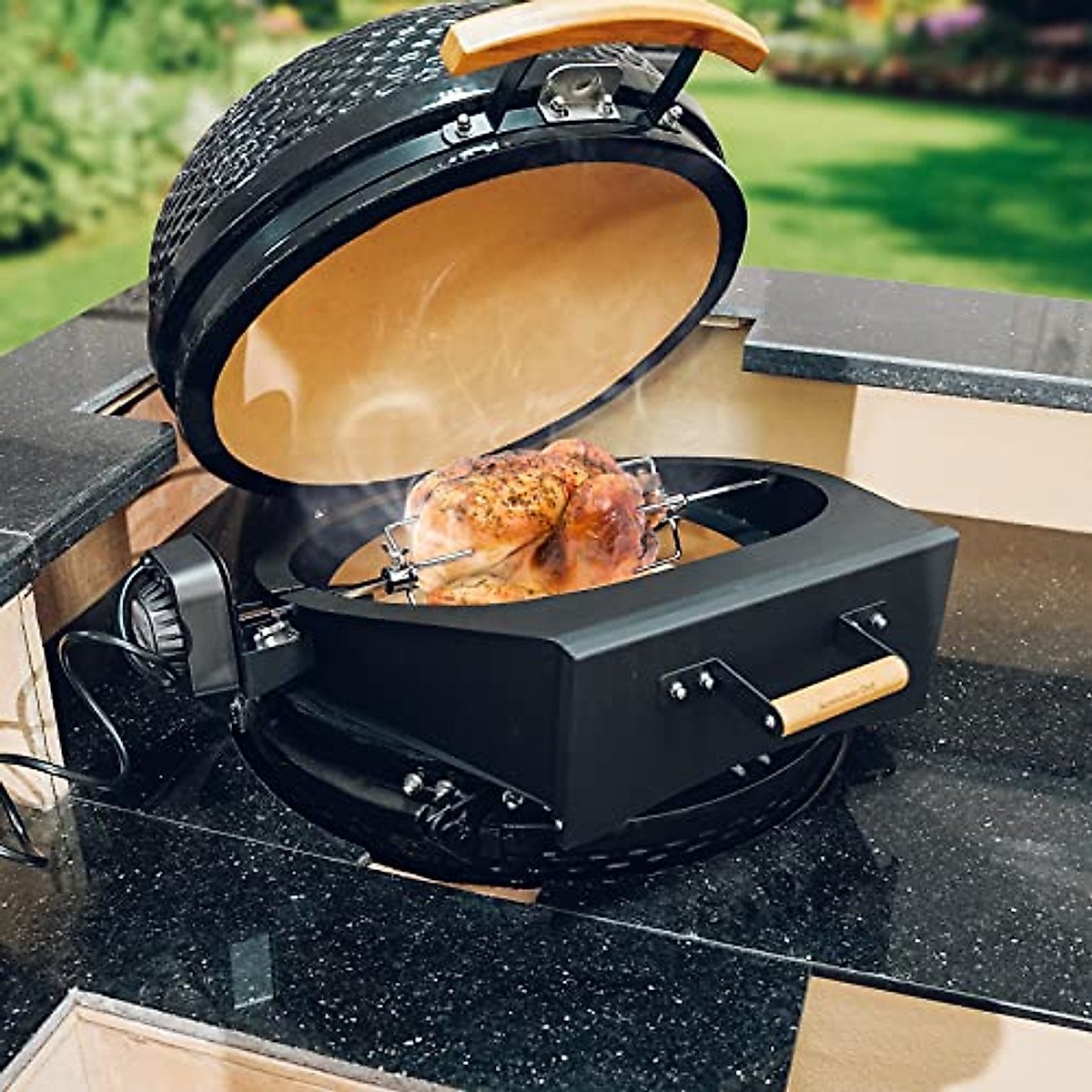 Kenmeister Chef Multipurpose Rotisserie Kit with Pizza Ring, Black Rotisserie/Pizza Oven Grill Accessory Compatible with Kamado Joe Classic/Pit Boss 22 Ceramic Grills
