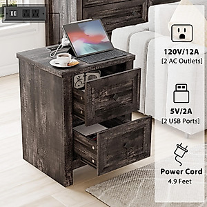 LUXOAK Bedroom Dresser and Nightstand 3 Piece Set, 1 X Wood Rustic 6 Drawer Storage Dresser, Nightstand Set of 2 with Charging Station, Farmhouse Bedroom Furniture Set, Dark Rustic Oak