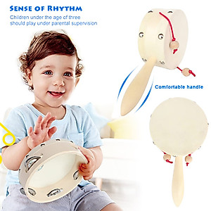 Tuoveek Wooden Musical Instruments Set,Percussion Instrument Kit for Kids Baby,Rhythm Device for Preschool Education,Family Band Include Maracas,Tambourine,Castanet,Steel Triangle,Cloth Basket