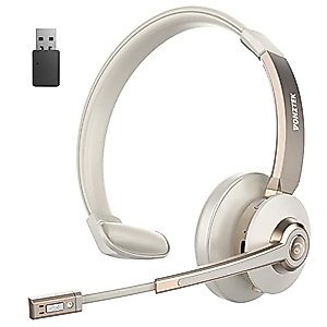 Wireless Headset, Bluetooth Headphones with Microphone Noise Canceling with USB Dongle & Mic Mute, Trucker Bluetooth Headset for Cell Phone Computer Office Call Center Skype Zoom Conference