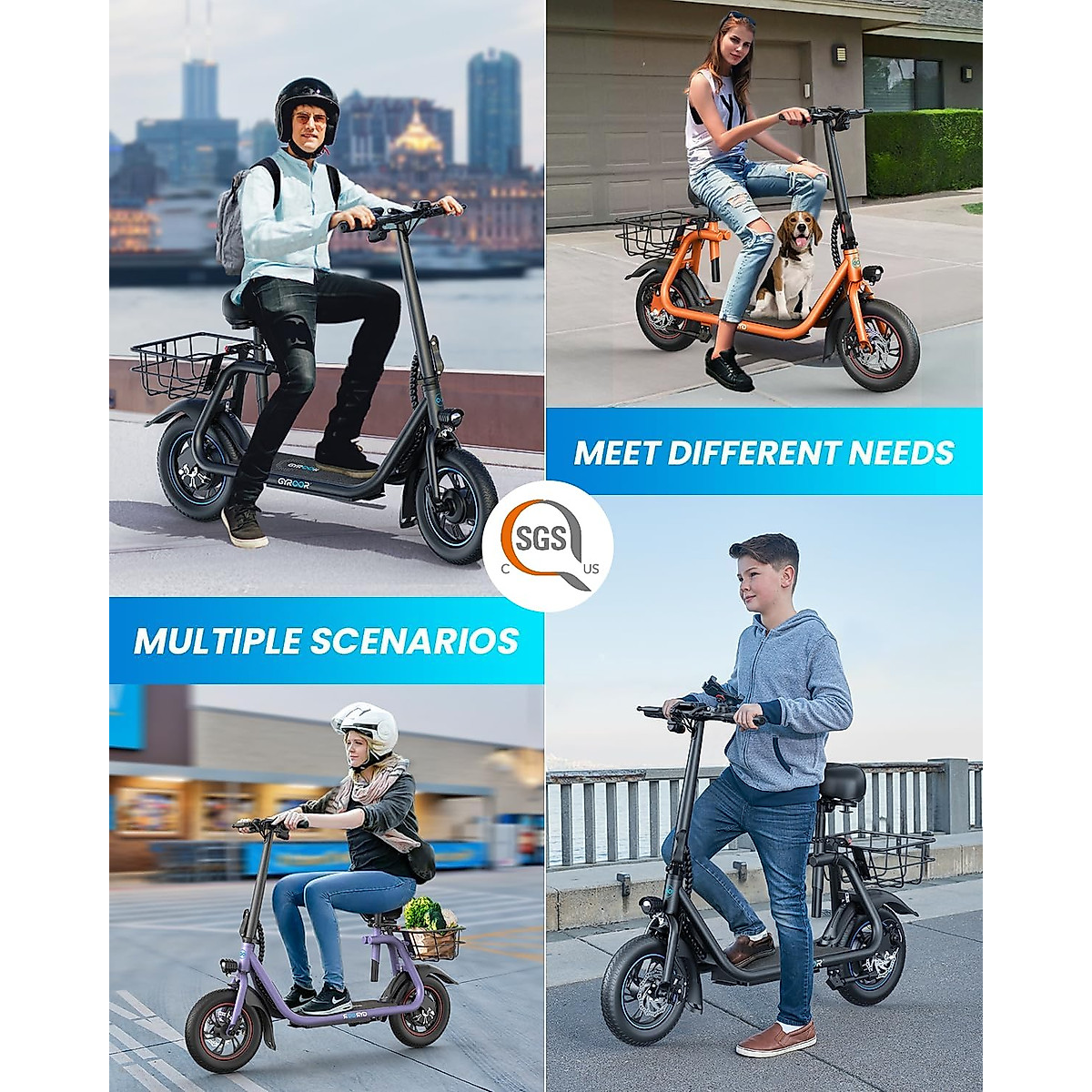 Gyroor Electric Scooter with Seat, 450W Powerful Motor up to 20 Miles Range, Foldable Scooter for Adult Max Speed 15.5Mph, Commuter Electric Scooter with Basket