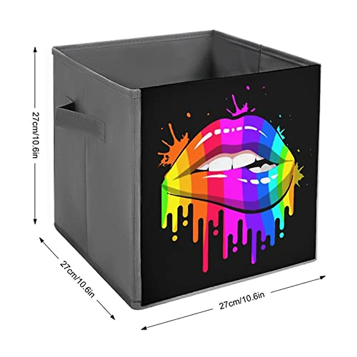 Gay Homosexual Lesbian Rainbow Lips Foldable Storage Bins Printd Fabric Cube Baskets Boxes with Handles for Clothes Toys, 11x11x11