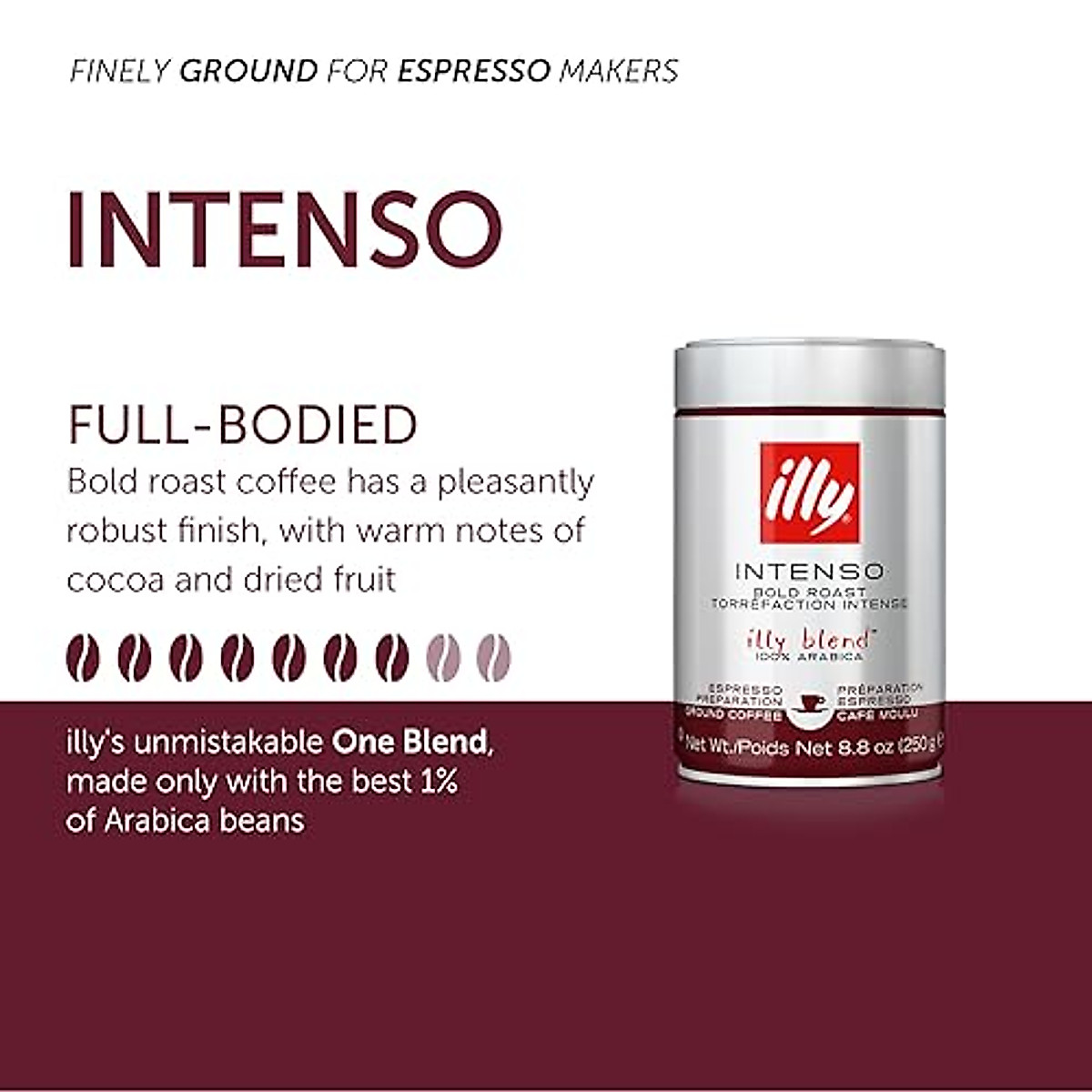 illy Ground Coffee Espresso - 100% Arabica Coffee Ground – Intenso Dark Roast – Warm Notes of Cocoa & Dried Fruit - Rich Aromatic Profile - Precise Roast - No Preservatives – 8.8 Ounce