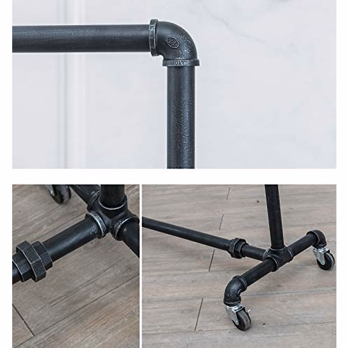 Tianman (47" Wx63 Tx16 D) Industrial Pipe Clothing Rack,Vintage Commercial Grade Pipe Clothes Racks,Rolling Rack for Hanging Clothes Retail Display,Heavy Duty Steampunk Iron Ballet Garment Racks