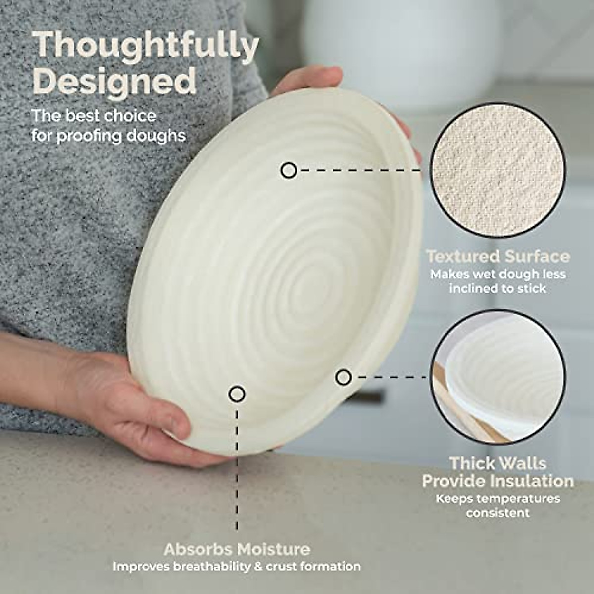 Bulka Banneton Bread Proofing Basket Spruce Wood Pulp Round 9" Groove, Sourdough Bread Baking Supplies Brotform - Non-Stick Dough Proving Bowl, Gifts for Bakers making Artisan Loaves, Made in Germany.