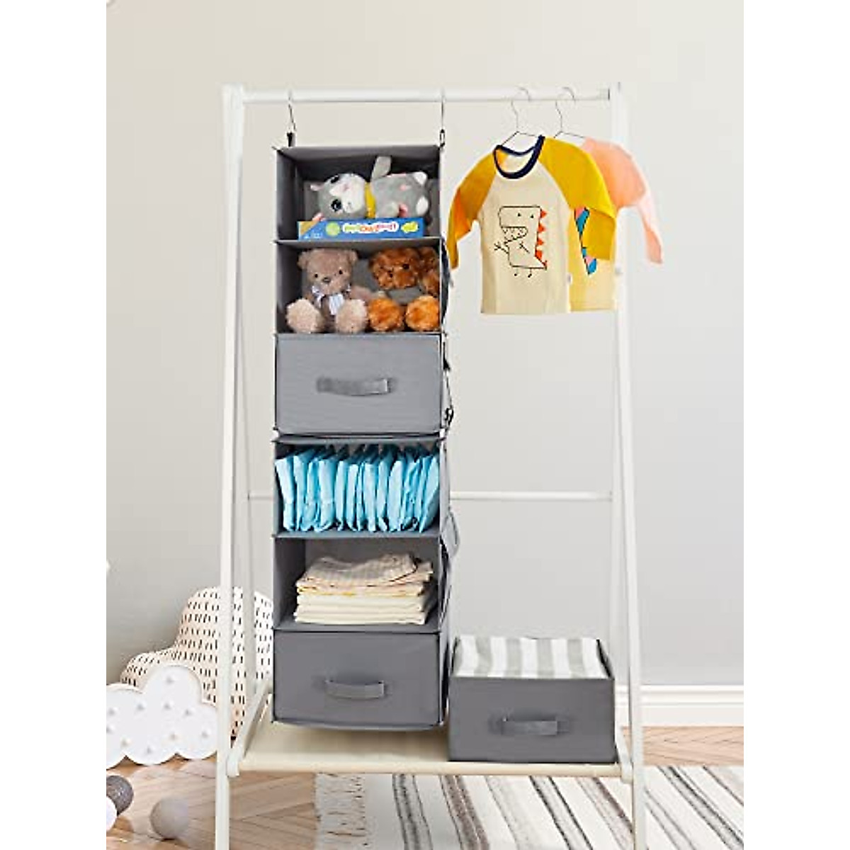 JARLINK 6-Shelf Hanging Closet Organizer, 2 Separable 3-Shelf Hanging Shelves with 3 Drawers, Clothes Organizer and Storage for Bedroom, Wardrobe, Nursery, RV, College Dorm, 12.2'' x 13.6'' x 47.2''