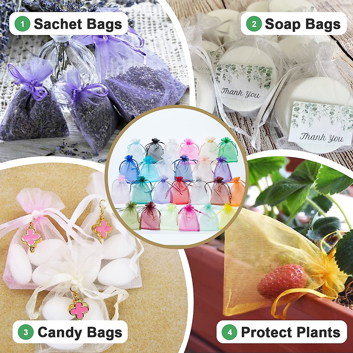 Green Organza Bags 3x4 Inch (100 Pcs) Sheer Mesh Gift Bags Drawstring Sachet Jewelry Bags Organza Small Drawstring Pouch for Wedding Favor, Party, Soaps, Baby Shower Gifts (3"x4", Emerald Green)