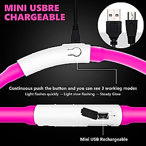 Light Up Dog Collars, Led Dog Collar for Pet Safety in Dark, Waterproof Rechargeable Dog Collar Light, Adjustable Size fit Most Dog, 3 Light Modes Dog Lights for Night Walking & Camping