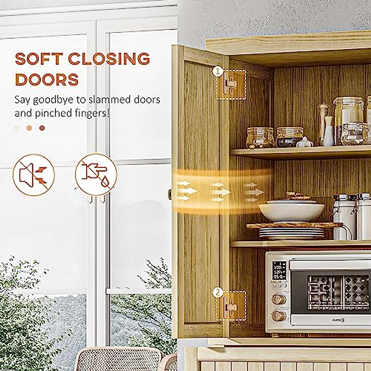 HOMCOM 72" Pinewood Large Kitchen Pantry Storage Cabinet, Freestanding Cabinet with Doors and Shelf Adjustability, Soft-Close Mechanism, Living Room & Dining Room Furniture, Natural