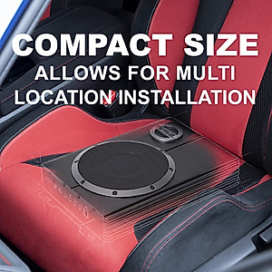 Sound Storm Laboratories LOPRO8 Powered Under Seat Car Subwoofer - 600 Watts Max, Single 2.6 Ohm, Voice Coil, Built in Amp, Low Profile, Remote Subwoofer Control