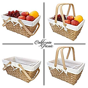 Picnic Basket Natural Woven Woodchip with Double Folding Handles | Easter Basket | Storage of Plastic Easter Eggs and Easter Candy | Organizer Blanket Storage | Bath Toy and Kids Toy Storage