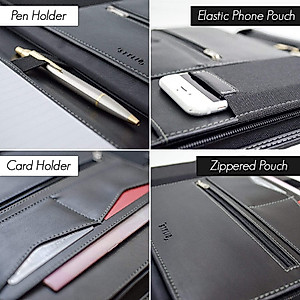 STYLIO Zippered Padfolio Binder (Black) and Slim Leather Wallet (Brown) Bundle. Perfect for Documents, iPad/Tablet, Notepad, Business Cards, IDs and Bills. Great Gift Bundle.