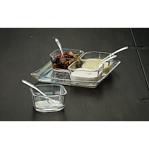 Lillian Tablesettings Clear Premium Acrylic Serving Set With Spoons (7.75" x 7.75" x 1", Pack of 6) - Perfect for Parties, Events, & Dining