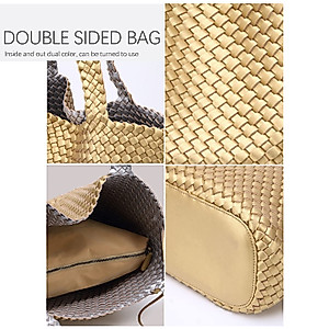 Ladies Handmade Knitting Large Handbags and Purses Casual Tote For Women Summer Beach Travel Bag Woven Composite Shoulder Bag (Rose red&black)