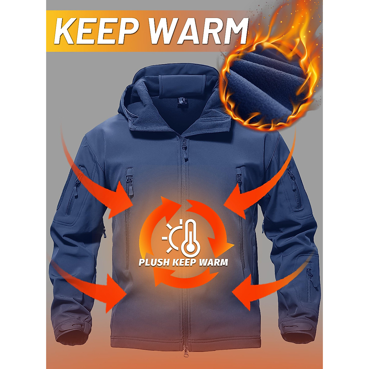 TACVASEN Men's Ski Snow Fleece Jackets Special Ops Military Tactical Pockets Rain Jacket Waterproof Warm Fall Winter Coat Softshell Royal blue 2XL