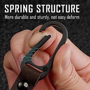 KeyUnity KM02BK Titanium Belt Clip Carabiner Leather Keychain Holder with Removable Stainless Steel Key Ring (Black)