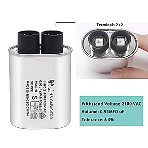 Tnisesm Microwave Capacitor 0.95uF 2100V, High Voltage Capacitor 1/4" Standard Terminal Connection Pin, Compatible with Whirlpool etc.