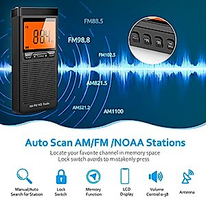 Greadio AM/FM Weather Alert Radio, Portable Transistor NOAA Radio with Best Reception, Battery Operated by 2 AAA batteries, LCD Display,Earphone Jack,Time Setting Pocket Radio for Home,Walking,Running