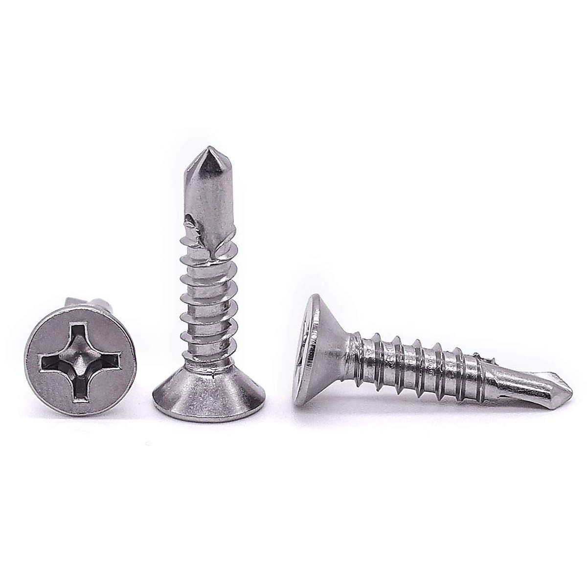 #6 x 1/2" Flat Phillips Drive Head Self Drilling Screws for Metal, 410 Stainless Steel Sheet Metal Tek Screws, Countersunk Head, Quick Self Tappers for Indoor Outdoor, 100 pcs