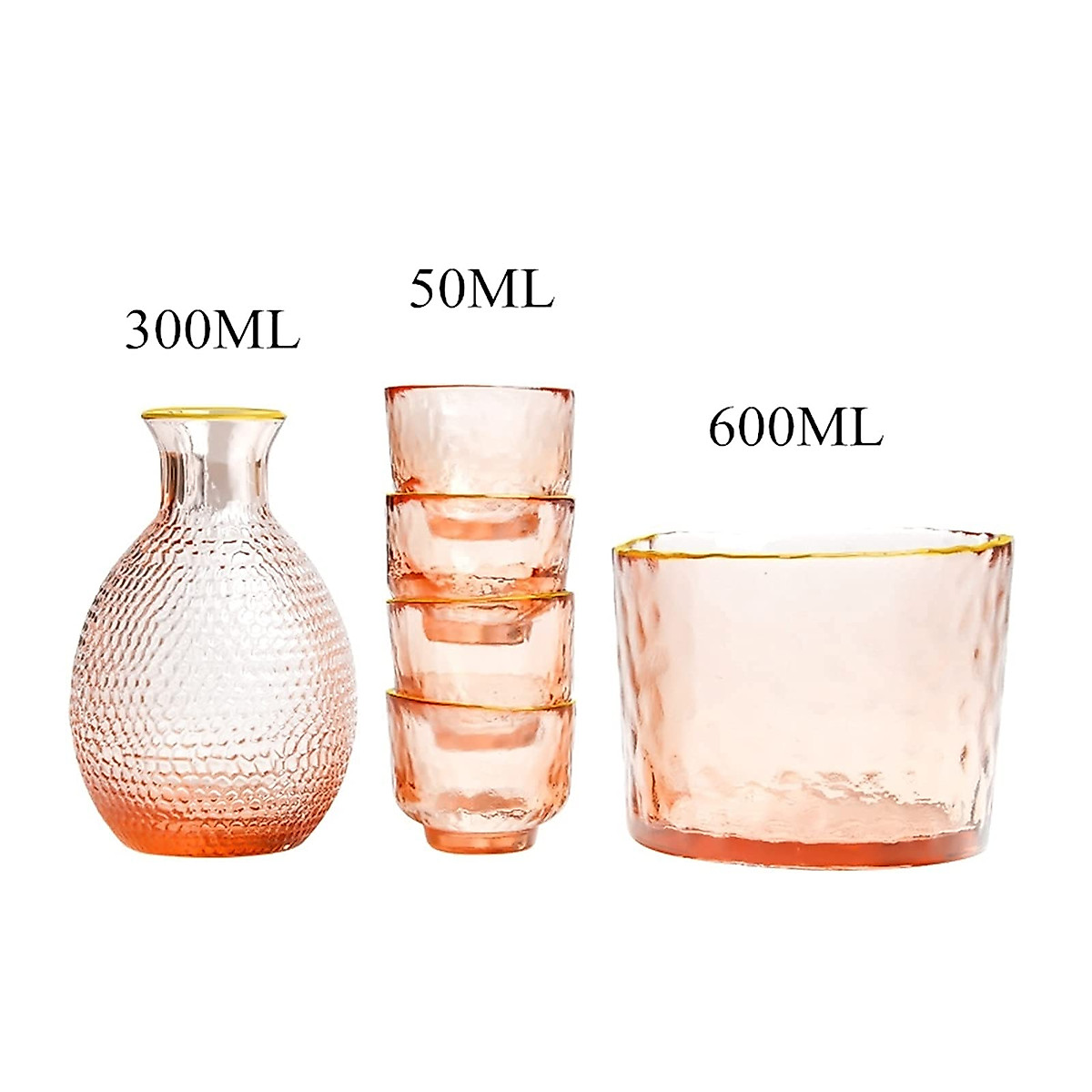WYBW Japanese Sake Set Plum Wine Glass Fruit Jug Creative Amber Hammered Glass Jug Phnom Penh Glass Whiskey Cup Birthday Gift Party Decoration/Gilded 1Pot 2Cups