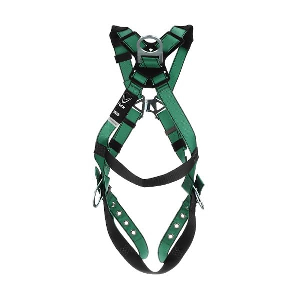 MSA 10197216 V-Form Full Body Safety Harness - Extra Large, D-Ring Configuration: Back/Hip, Tongue Buckle Leg Straps, Color: Green, Full Body Harness, Durable