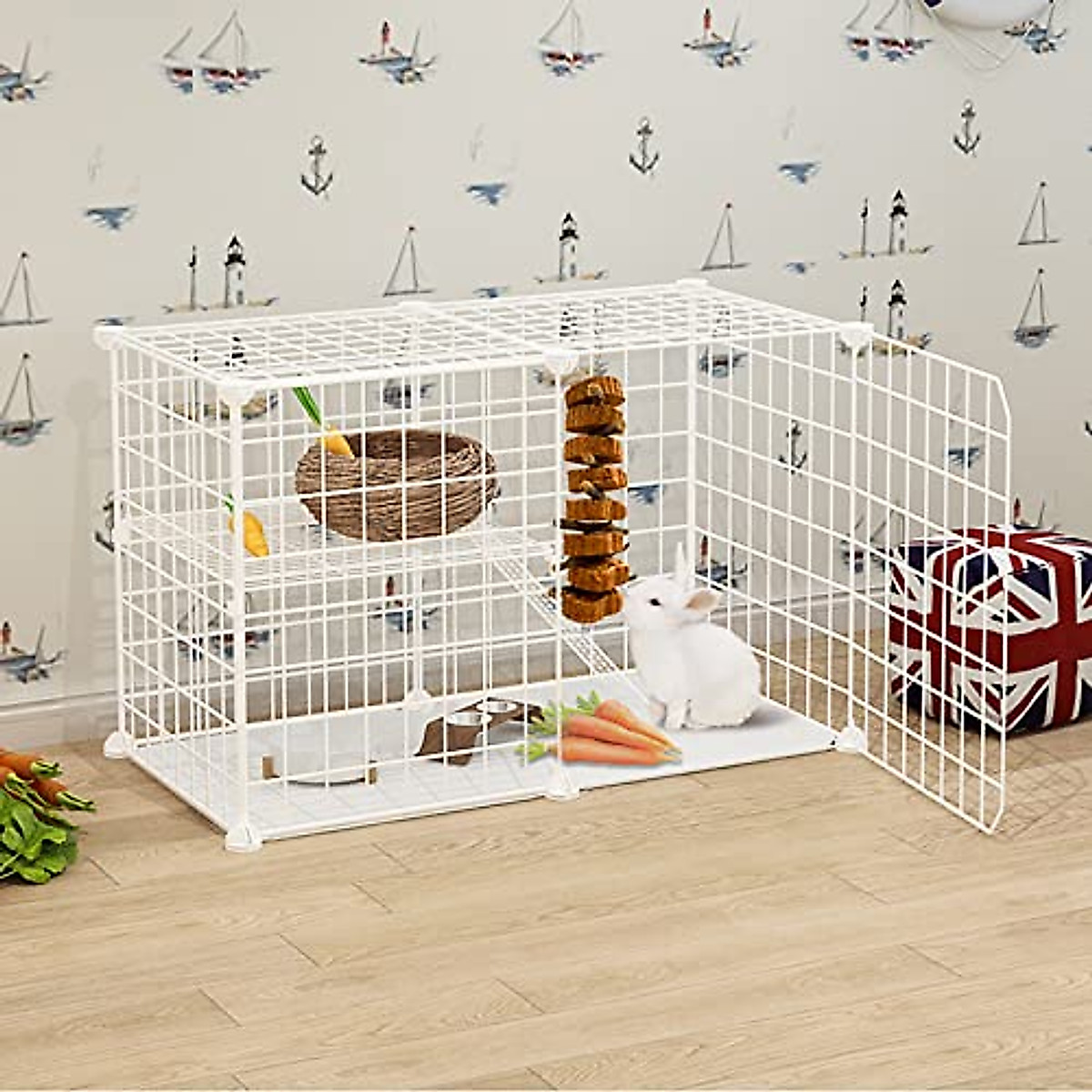 MUYG Bunny Carrot Cake Chew Toys,Rabbit Teeth Grinding Hanging Chinchillas Molar Toy Improve Dental Health Natural Apple Sticks for Guinea Pigs Rats Hamsters Gerbils(4 Packs)