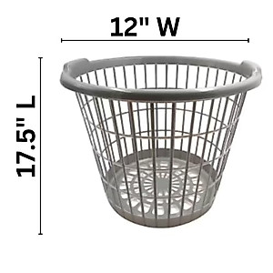 Set of 6 Grey Laundry Basket Lightweight One Bushel Capacity laundry hamper with lid Plastic storage baskets 1 Gift For home and garden use (17.5” x12”)