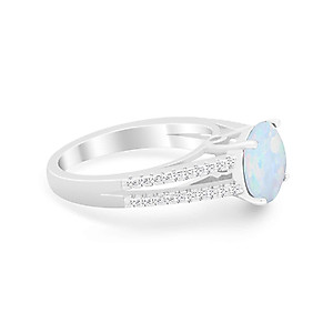 Blue Apple Co. Lab Created White Opal Size-7 Vintage Style Wedding Engagement Ring Round Simulated Cubic Zirconia 925 Sterling Silver