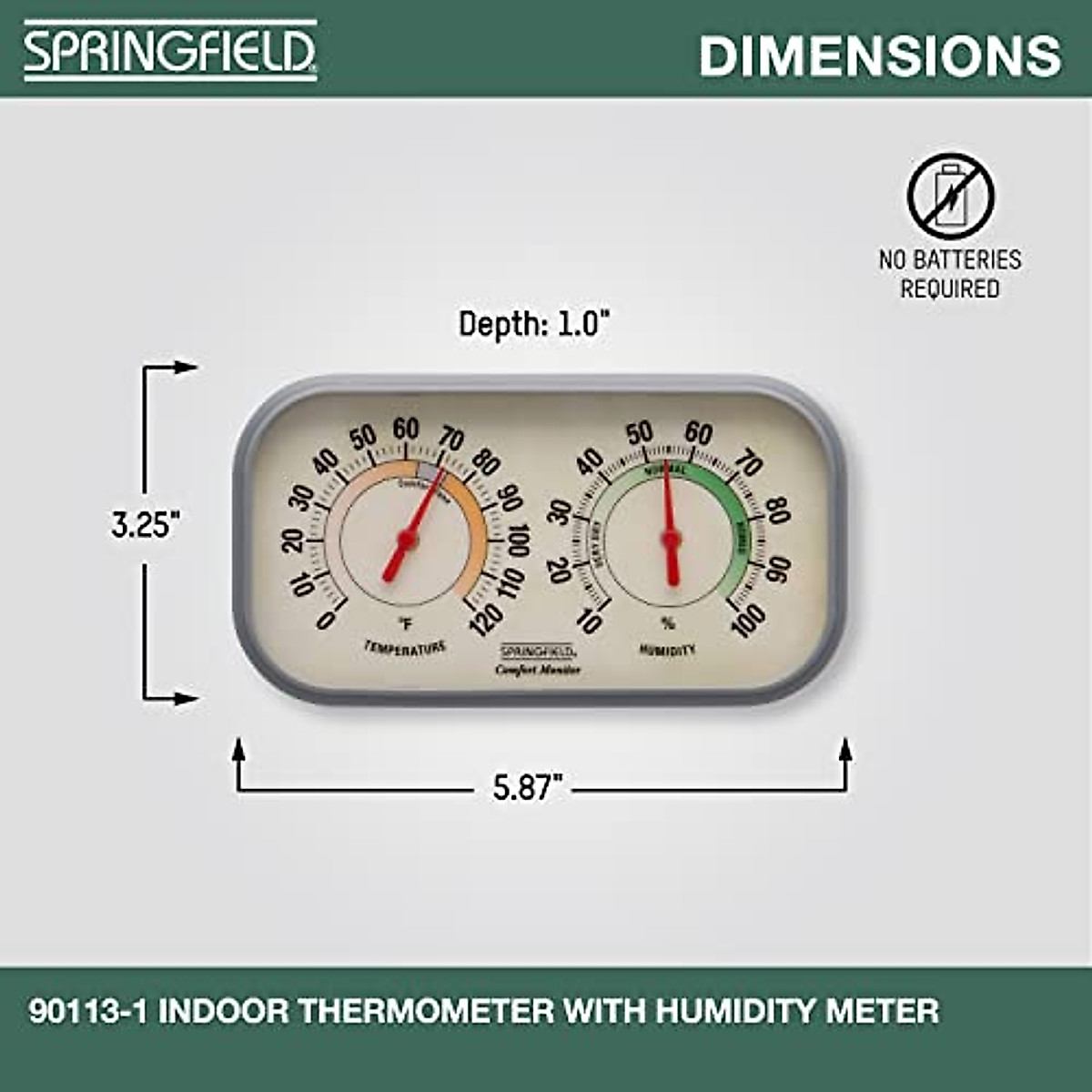 Springfield Color Track Humidity Meter and Indoor Thermometer, Analog Weather Station for the Bedroom, Nursery, and Inside the Home
