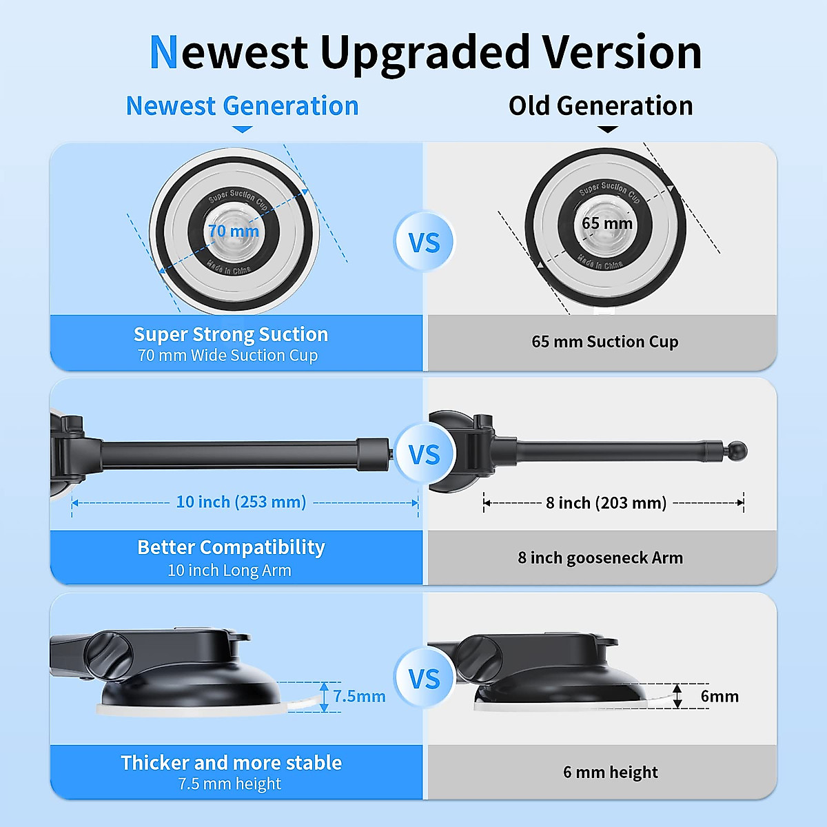 APPS2Car Car Phone Holder Mount, Universal 3-in-1 Dashboard/Windshield/Air Vent Cell Phone Holder, [Stronger Suction & Anti-Shake Stabilizer] Gooseneck Truck Phone Mount Compatible with iPhone