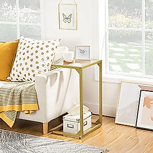 HOOBRO C-Shaped End Table Set of 2, Tempered Glass Couch Table with Metal Frame, Narrow Snack Side Table for Small Space, Living Room, Bedroom, Modern and Simple, Gold GD04SFP201