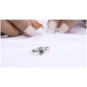 Dazzlingrock Collection Round Natural Blue Sapphire & White Diamond Promise Irish Love & Friendship Claddagh Heart Shape Ring for Women in 18K White Gold Size 8