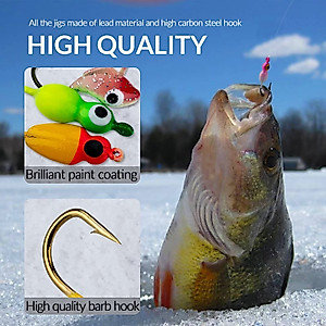 THKFISH Ice Fishing Jigs Lures Kit Ice Fishing Gears for Walleye Perch Jigs Heads for Ice Fishing B-50PCS+18g*4pcs Vertical Jigs Kit