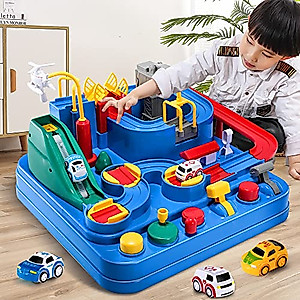 TEMI Kids Race Track Toys for Boy Car Adventure Toy for 3 4 5 6 7 Years Old Boys Girls, Puzzle Rail Car, City Rescue Playsets Magnet Toys 3 Mini Cars, Preschool Educational Car Games Gift Toys