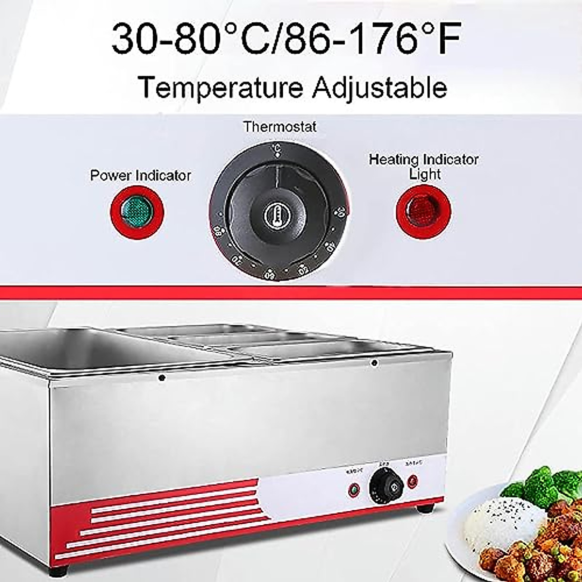 4-Commercial Electric Food Warmer Buffet Server Food Warming Tray, 1500W Stainless Steel Food Steamer Soup Station, for Restaurants, Catering, Cafeterias, Home Parties, Hotels
