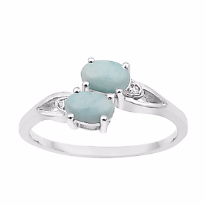 0.90 Ctw Oval Shape Birthstone Gemstone 925 Sterling Silver Dual Stone Stackable Women Ring (Larimar, 7)