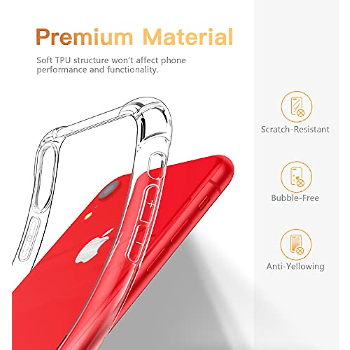 CANSHN Clear Protective Designed for iPhone XR Case [Military Drop Protection] [Not Yellowing] Shockproof Phone Case with Soft TPU Bumpers, Slim Thin Case for iPhone XR - Clear