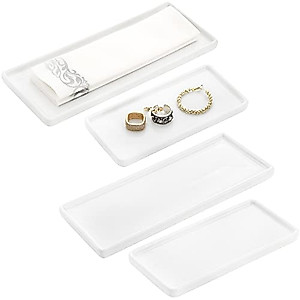 Suwimut 4 Pack Bathroom Vanity Tray, Ceramic Decorative Sink Storage Bathtub Tray Bathroom Organizer, Rectangular Countertop Cosmetics Holder for Perfume, Tissue, Candle, Towel, Plant, Jewelry (White)