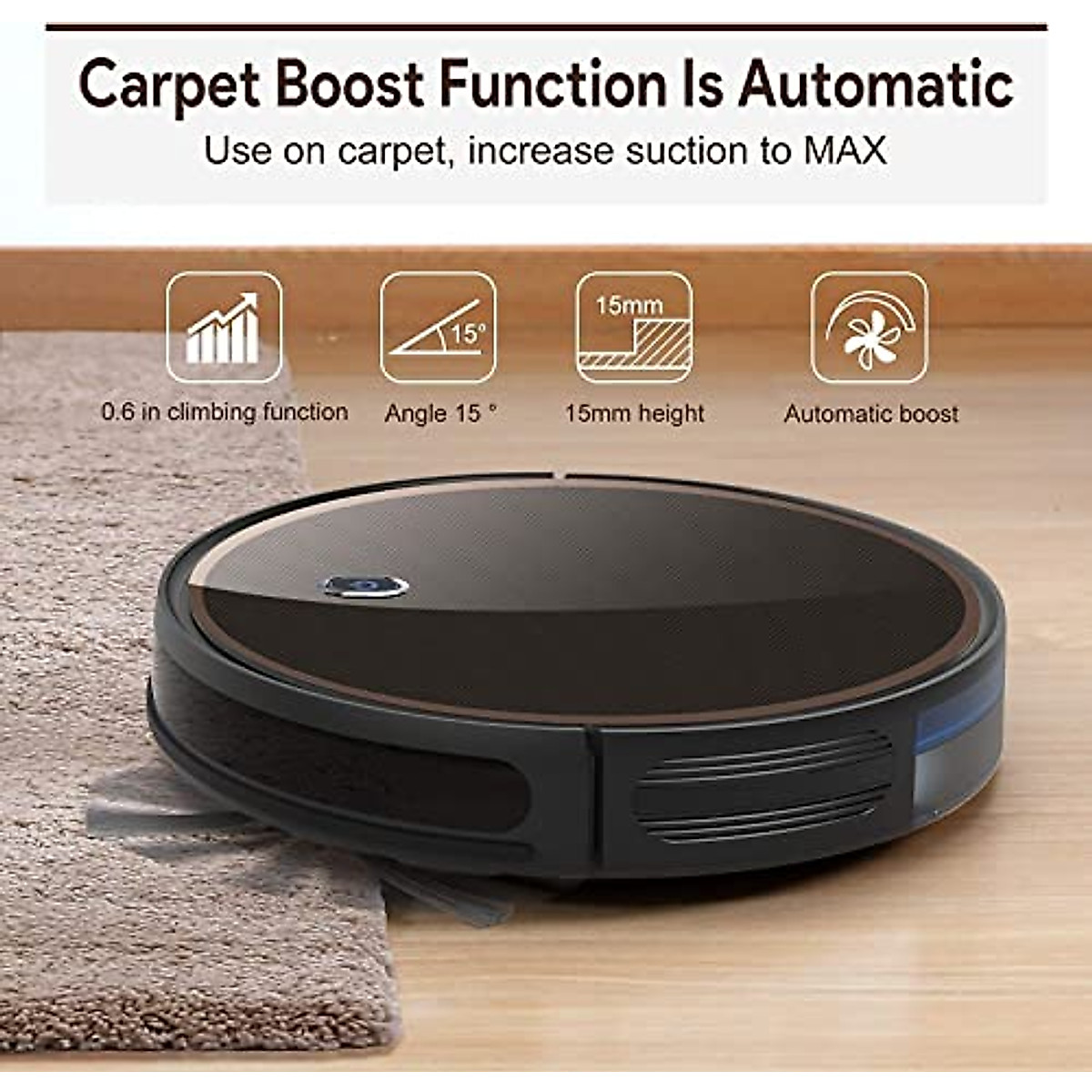 Robot Vacuum, Robot Vacuum Cleaner with Quiet Multiple Cleaning Modes Self-Charging 2000Pa Suction Robotic Vacuum Cleaner for Pet Hair Hard Floor Medium-Pile Carpets