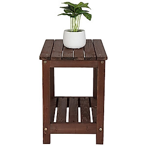 be current Outdoor Rectangular Side Table,Outdoor Patio Table Coffee Tea Bistro Small End Table,Wood with Storage,Outside Wooden Accent Furniture for Balcony Porch Garden, Brown