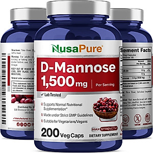 NusaPure D-Mannose 1500 mg per Serving - 200 Vegetarian Capsules (Organic, Non-GMO, Gluten-Free)