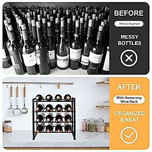 Wine Rack Freestanding 16 Bottle 4 Tier Display Storage Wine Rack for Countertop Cabinet Wine Holder Wine Shelf for Kitchen, Bar, Pantry, Wine Cellar, Basement (Metal)
