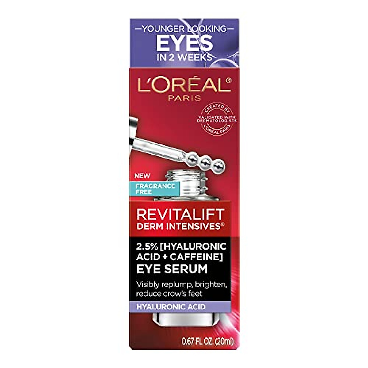 L'Oreal Paris Revitalift Derm Intensives Hyaluronic Acid + Caffeine Hydrating Eye Serum, 0.67 Fl. Oz.